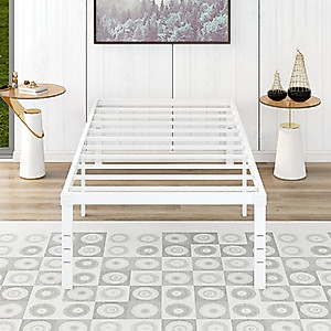 alazyhome 18 Inch Metal Twin Size Bed Frame Heavy Duty Platform Noise Free Steel Slat Support Easy Assembly Noise Free No Box Spring Required White