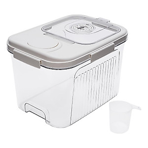 ZXTINGSHOP Food Containers, Plastic Grain Storage Container with Lid and Timer, Food Storage Bins Airtight Kitchen Storage Containers with Measuring Cup (white-L)