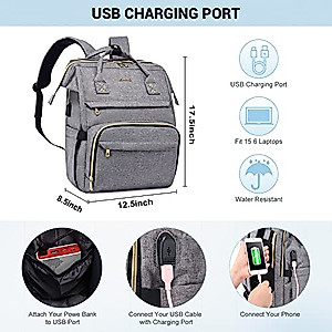 LOVEVOOK Laptop Backpack Women, 15.6 Inch Computer Backpack with Charger, Water Resistant Teacher Bag Work Backpack with Laptop Compartment for Travel Business College, Grey
