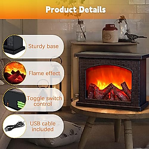 Fireplace Lanterns Decorative,Small Fake Fireplace,Flame Effect LED Fire Lamp,Battery Operated USB Charge Portable Fireplace,Indoor Outdoor Christmas Decoration (No Heater Function Black)