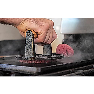 The Burger Smasher - Cast Iron Burger Press Kit w/Patty Paper Included | Hamburger Press Perfect for Flat Top Grill, Cast Iron Griddle or Skillet | Meat Press and Grill Press