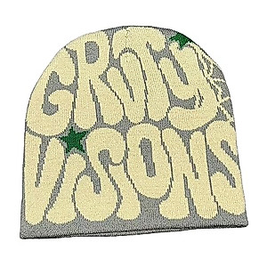 Letter Printing Knitted Hat Y2K Winter Warm Woolen Hat Fashion Hip hop Trend Beanie Pullover Hat Casual Sports for Men Women Grey