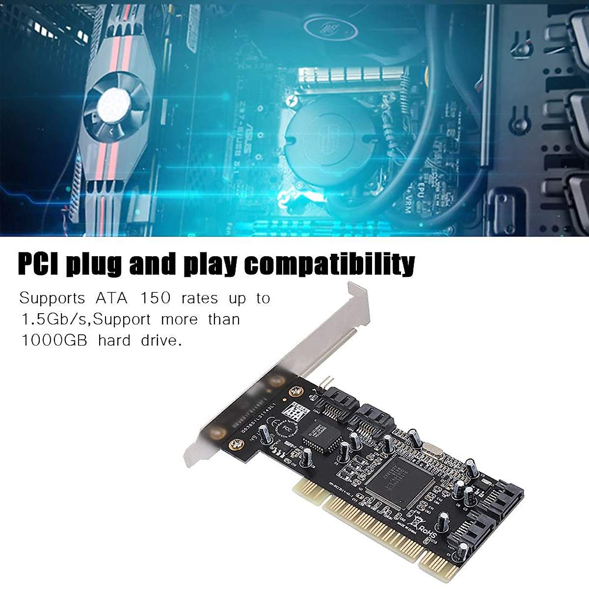 ASHATA PCI 16X to 4-Port SATA Riser Card,5Gbps Sil3114 Master SATA PCI 4 Port Expansion Card,PCI SATA Controller Expansion Card for 98SE/ME/NT4.0/2000/XP/7/Vista and Linux.