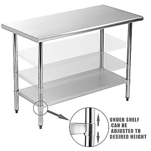 Kitchen Work Table NSF Certification Commercial Stainless Steel Prep Table W/Adjustable Foot Galvanized Base Shelf (24" x 48")