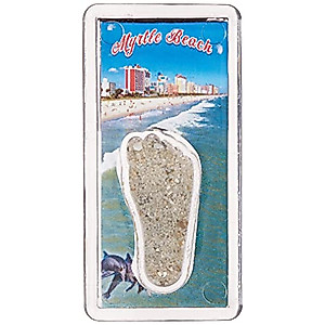 Myrtle Beach FootWhere Magnet (MBSC201 - Beachfront). Authentic Destination Souvenir acknowledging Where You've Set Foot. Genuine Soil of Featured Location encased Inside Foot Cavity. Made in USA