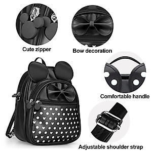Voikukka Black Mini Backpacks for Girls Small Backpack Purse Leather Cute Kids Travel Toys Gift Mouse Backpack for Little Girls Childrens Crossbody Bag Toddler Girl Backpacks