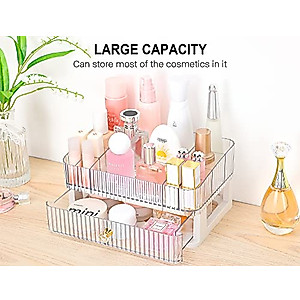 GORET Acrylic Makeup Organizer, Large Capacity Makeup Storage with Drawer for Vanity Bathroom Countertop Perfume Lipstick Brushes Skincare Eyeshadow