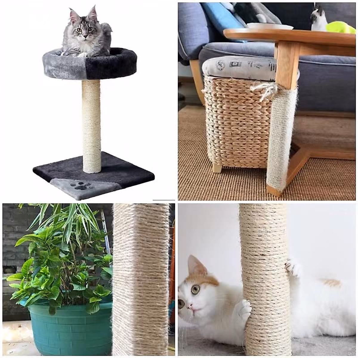 Nature Hemp Rope,1/4” Heavy Duty Jute Twine for Cat Tree and Tower, DIY Cat Scratcher for Cat Scratching Post Tree Replacement, Scratching Pad, DIY Crafts Gardening Hammock Home Decorating(33FT)