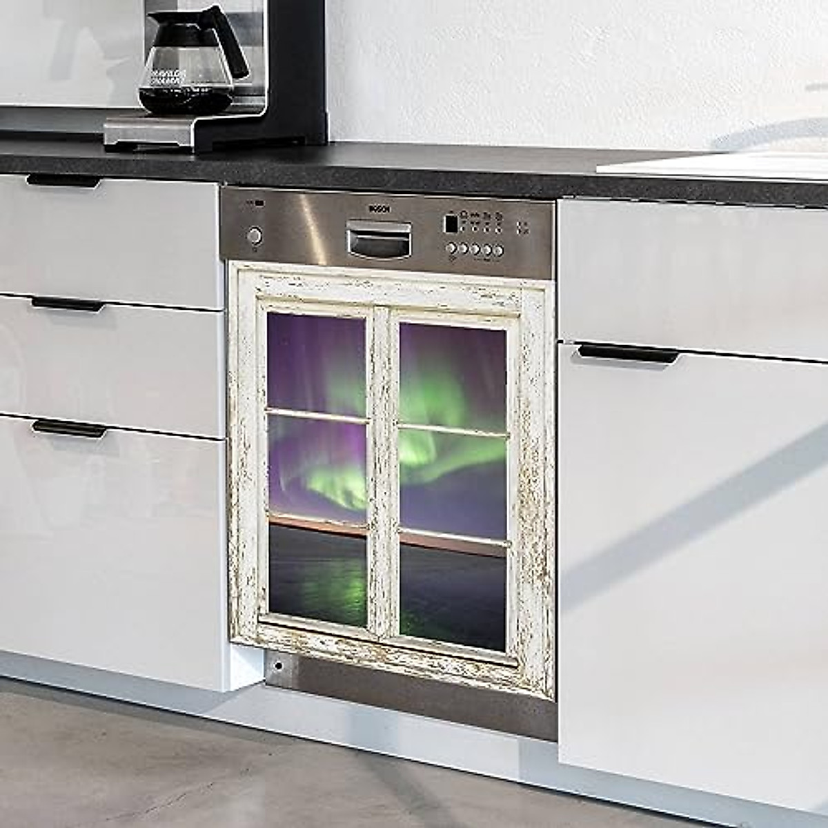 Dishwasher Magnet Cover Active Green Purple Borealis Reflection Shiny Winter ice Road Canada Magnetic Refrigerator Stickers Decorative Appliance Cover Fridge Panels Metal Door Garage 23x26in