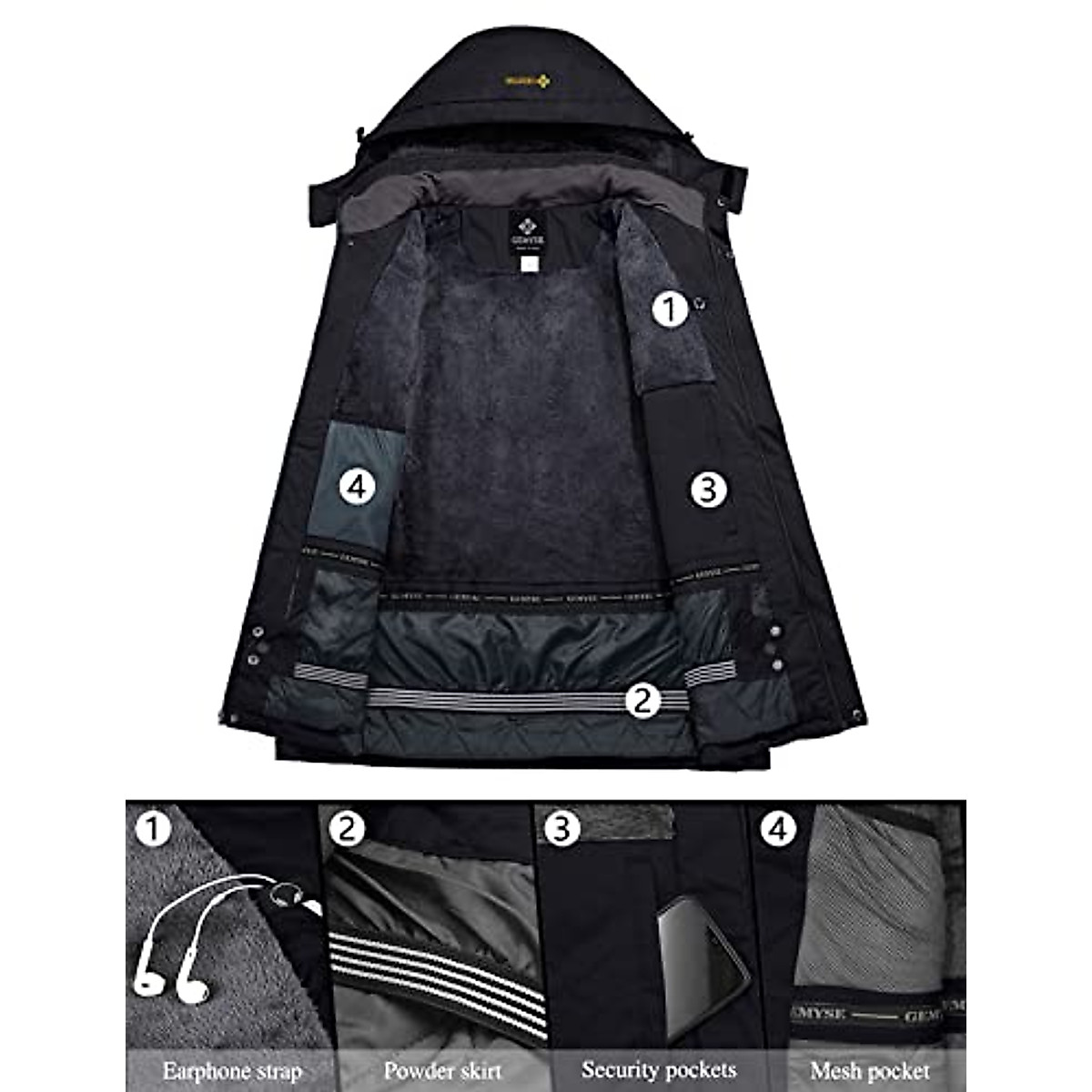 GEMYSE Women's Mountain Waterproof Ski Snow Jacket Winter Windproof Rain Jacket(Black，X-Large)