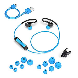 JLab Fit 2.0 Bluetooth Enabled Wireless Sports Earbuds | Bluetooth 4.1 | 10mm Titanium Drivers | 6 Hour Battery Life | IP55 Sweatproof | Flexible Memory Wire | Blue