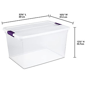 Sterilite 66 Qt./62 L Clearview Latch Box Clears, Purple Handles (Pack of 6)