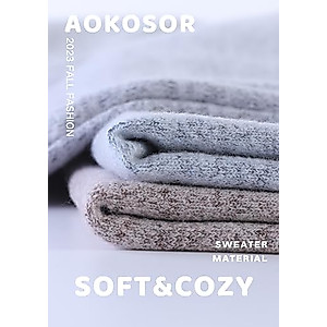 Aokosor Womens Tops 2024 Trendy Oversized Casual Sweaters Long Sleeve Shirts Light Grey L