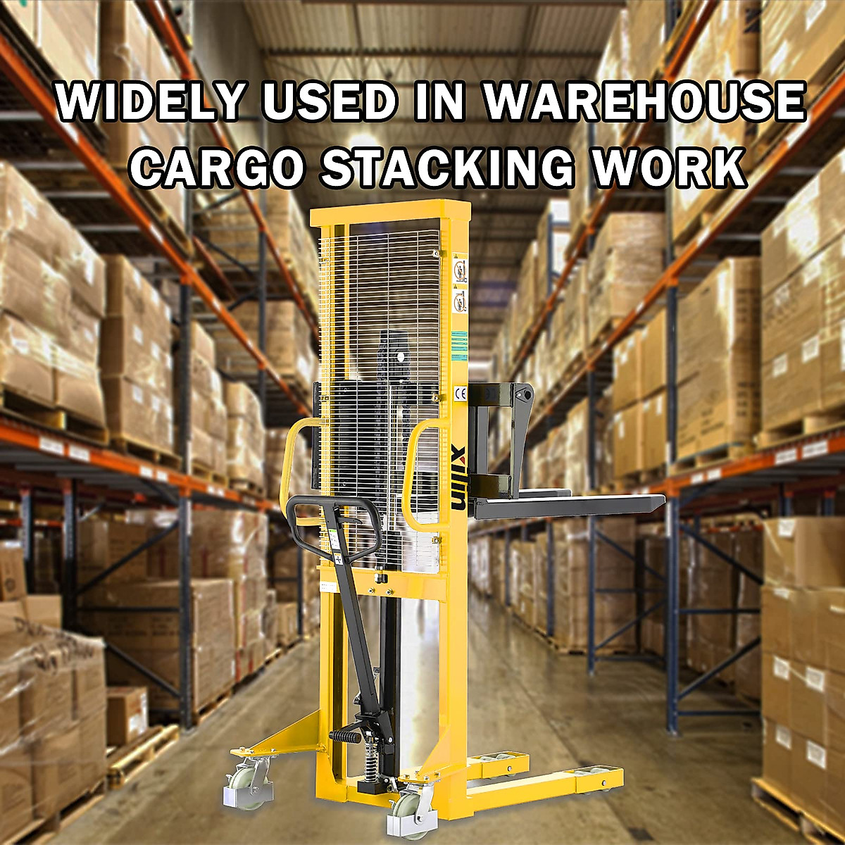 Xilin Manual Pallet Truck Stacker 2200lbs Capacity 63" Hydraulic Lift Height with Adjustable Forks and Fixed Legs Handling Tools