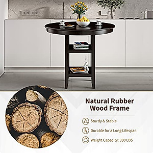 Giantex Round Counter Height Table, 42 Inch Wood Farmhouse Kitchen Table with 2-Storage Shelf, 2-Tier Modern Vintage Dining Room Table with Anti-Slip Foot Pads, Kitchen & Dining Room Furniture Table