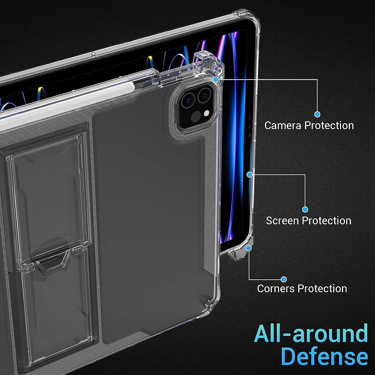 Dteck Clear Case for iPad Pro 11 Inch 2022 2021 2020 2018, Thin Slim Lightweight Kickstand Protective Transparent Back Cover with Pen Holder