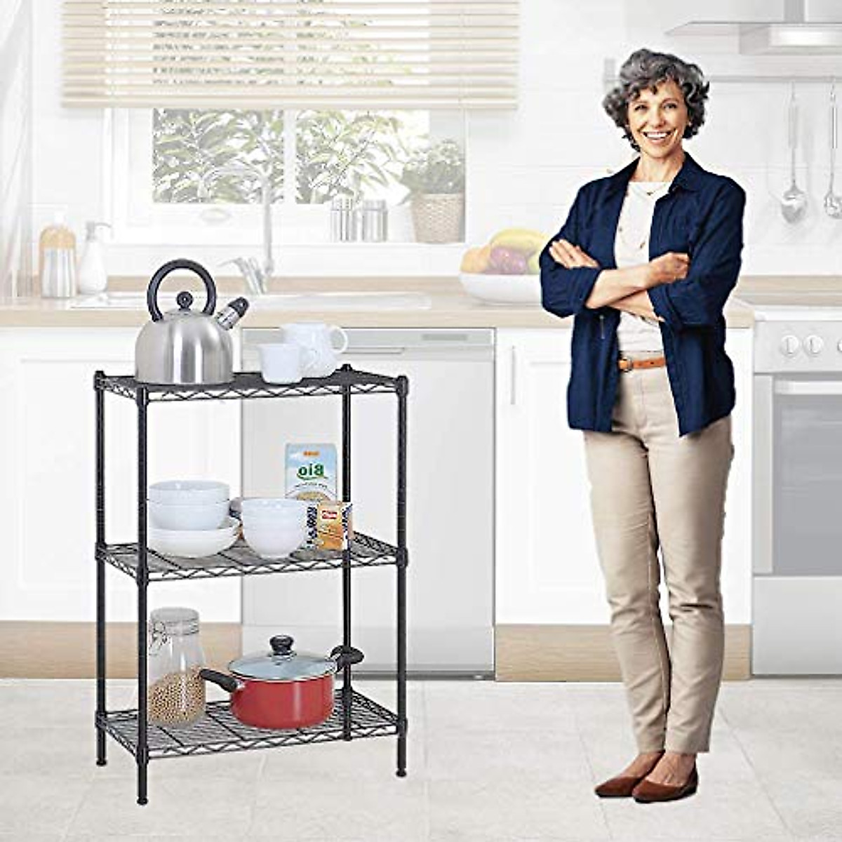 Storage Shelves Metal Wire Shelving Unit NSF Heavy Duty 3-Tier Height Adjustable Utility Steel Garage Shelving with Leveling Feet 23" L x 13" W x 30" H Sturdy Shelf Organizer Rack for Kitchen, Office