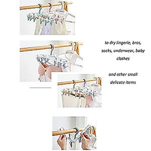Setaria Viridis Foldable Clip Hangers Clothes Drying Racks Portable Hangers 2 Pack Socks 12 Clips Hook for Drying Towels Baby Clothes Gloves (Lavender Light Green)