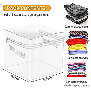 6 Pack Clear Zippered Organizers Foldable Sweater Storage Plastic Storage Bag with Zipper and Handle Clear Storage Bins for Closet Cubic Zippered Containers Zippered Collapsible Cube for Clothes Toy