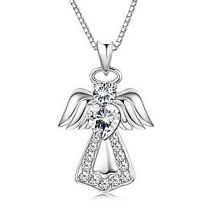 KesaPlan 925 Sterling Silver Guardian Angel Pendant Necklace for Women You Are My Angel With Wings Pendant Necklace Birthday Thanksgiving Day Mother's Day Christmas Day Jewelry Gift