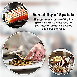 Yellek 12.4'' Slotted Fish spatula Stainless steel with heat-resistant handle - Beveled & tapered Edges fish turner spatula for cooking, flipping, grilling & frying Fish, Eggs, and a lot more