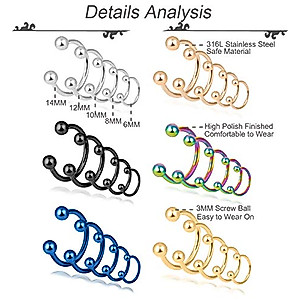 REVOLIA 30Pcs 16G 316L Stainless Steel Nose Rings Cartilage Ear Septum Piercings Helix Tragus Horseshoe 6-14mm