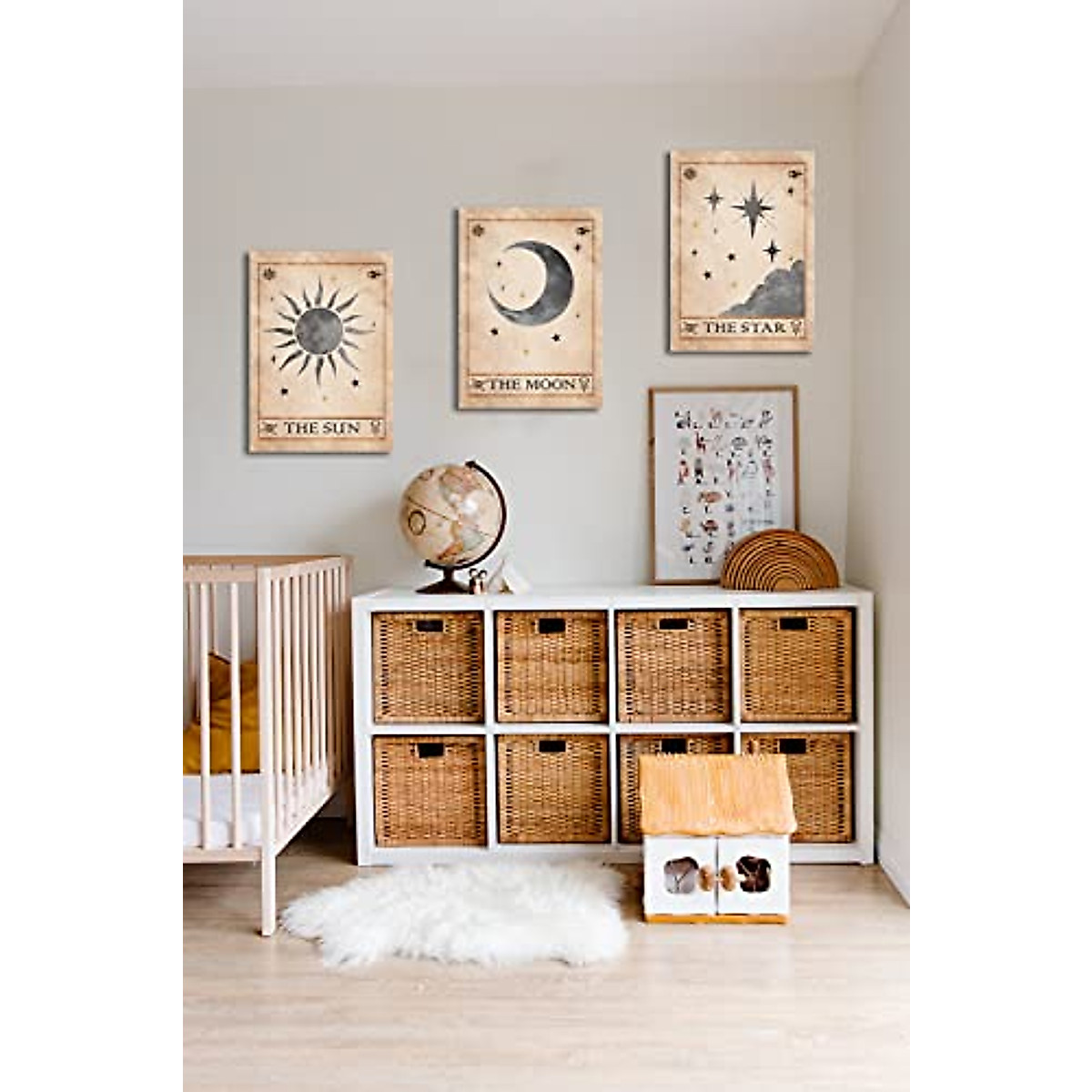 Tarot Canvas Prints Wall Art, Wiccan Art Wall Decor, Astrology Wall Decor, The Sun, Moon and Star Tarot Aesthetic Bohemian Wall Art, Celestial Canvas Prints, Mystical Home Decor, Astrology Posters Framed Ready to Hang