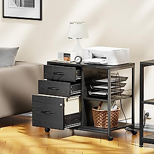 Himusi File Cabinet, Filing Cabinets for Home Office with Lock and USB Charging Port, 3 Drawer Wood File Cabinets for A4/Letter Size, Printer Stand with Storage
