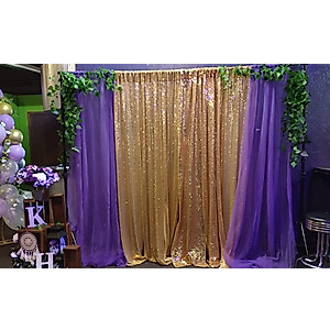 Purple Tulle Backdrop Curtain for Baby Shower Girls Birthday Party Purple Sheer Backdrop Drapes for Wedding Reception Photoshoot Elephant Theme Background Decorations 2 Panels 5 ft X 8 ft