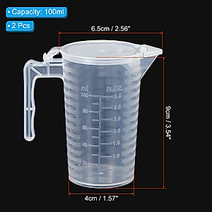 PATIKIL Graduated Beaker, 2 Pack 100ml PP Plastic Liquid Measuring Cup Double Sided Black Graduations with Handle Lid and Spout for Lab Kitchen Home