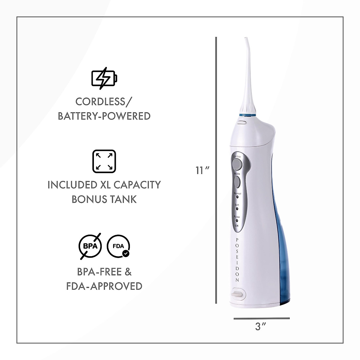 ToiletTree Products Poseidon Rechargeable Water Flosser with XL Tank - Oral Irrigator with Standard and XL Water Tank - Dental Water Flosser to Support Oral Health and Fight Bad Breath