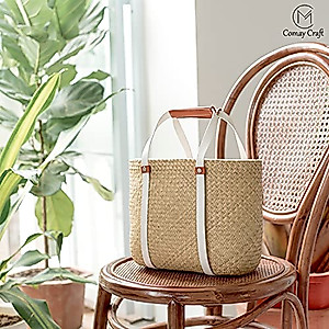 CM Comay Craft Straw Tote Bags For Women 14 in, Beach Bags For Women, Rattan Bag Oversized Beach Bag
