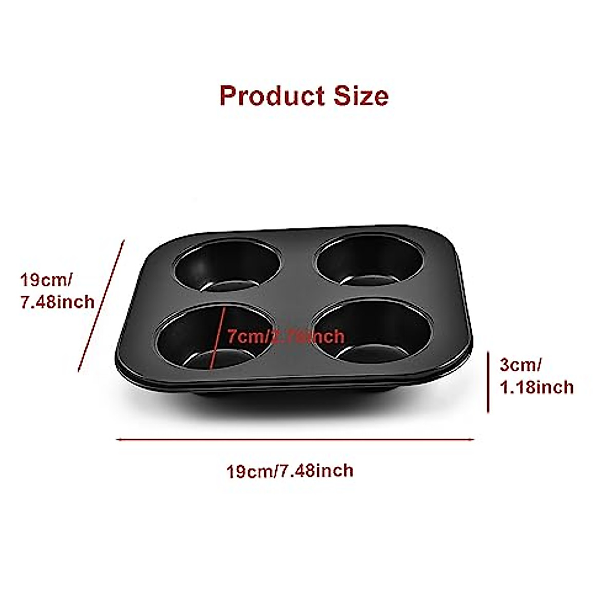 4 Cup Muffin Pan, Bakeware Non-stick Cupcake Baking Pan Mini Pie Pans, Air Fryer Small Oven Cupcake Baking Pan Non Stick No Toxic Bakeware, Heavy Duty Carbon Steel Muffin Tray for Oven Baking (2PCS)