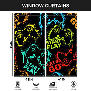 DOTOOMA 82x84 Inches Neon Gamepad Game Window Curtains Start Play Teen Boys Modern Gaming Video GameRoom Bedroom Living Room Decorations Home Window Treatments Drapes 2 Panel