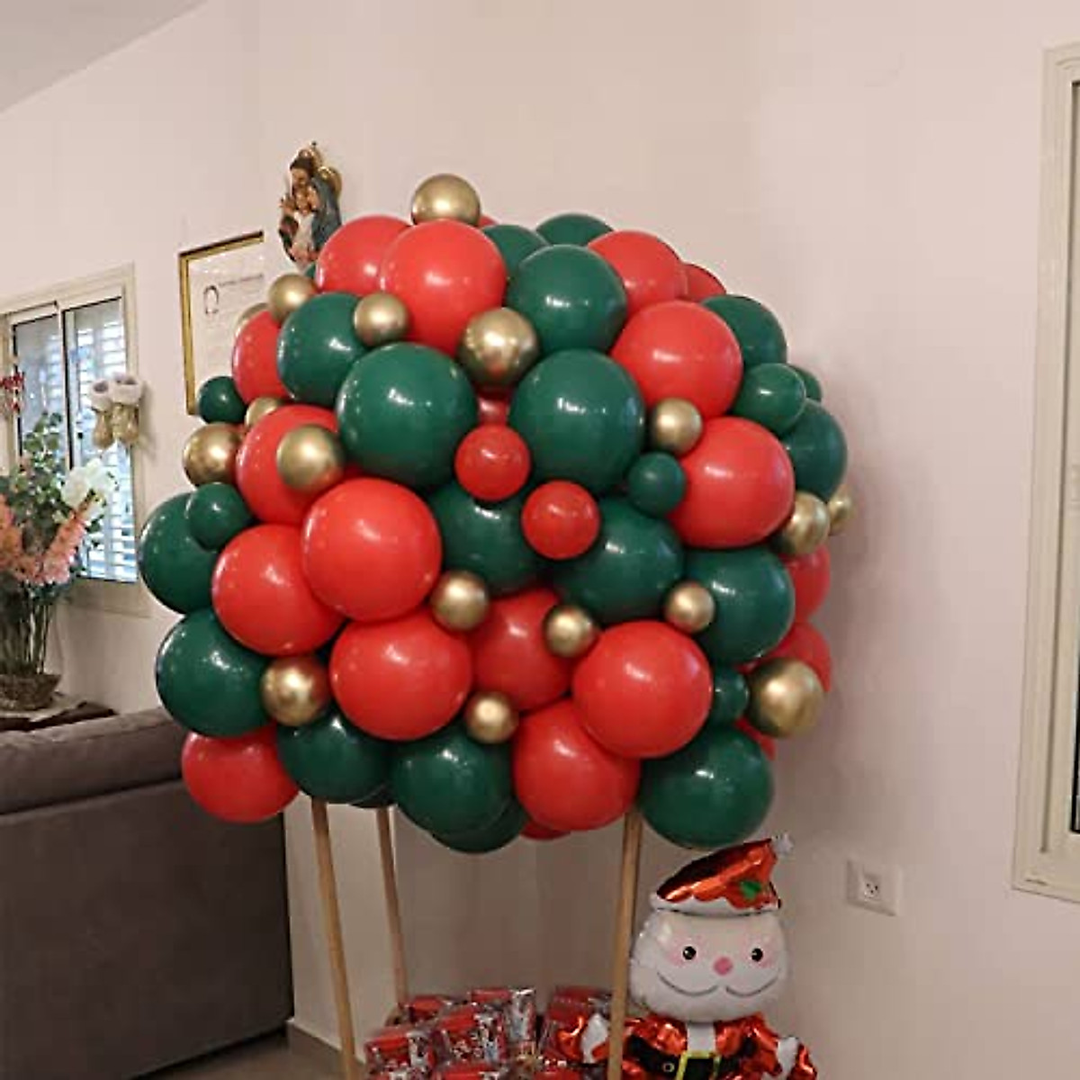 Beliueyes Christmas Balloon Garland Arch Kit 153pcs Doubled Stuffed Red Green Gold Balloons Party Decorations for Xmas Snow Kids Birthday New Year Decor