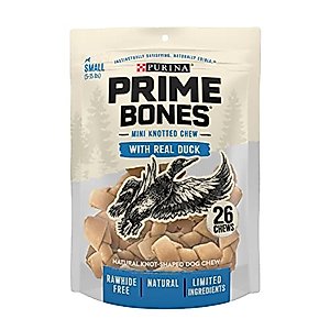 Purina Prime Bones Mini Knotted Chews Rawhide Free, Natural Dog Treats with Real Duck - 26 ct. Pouch