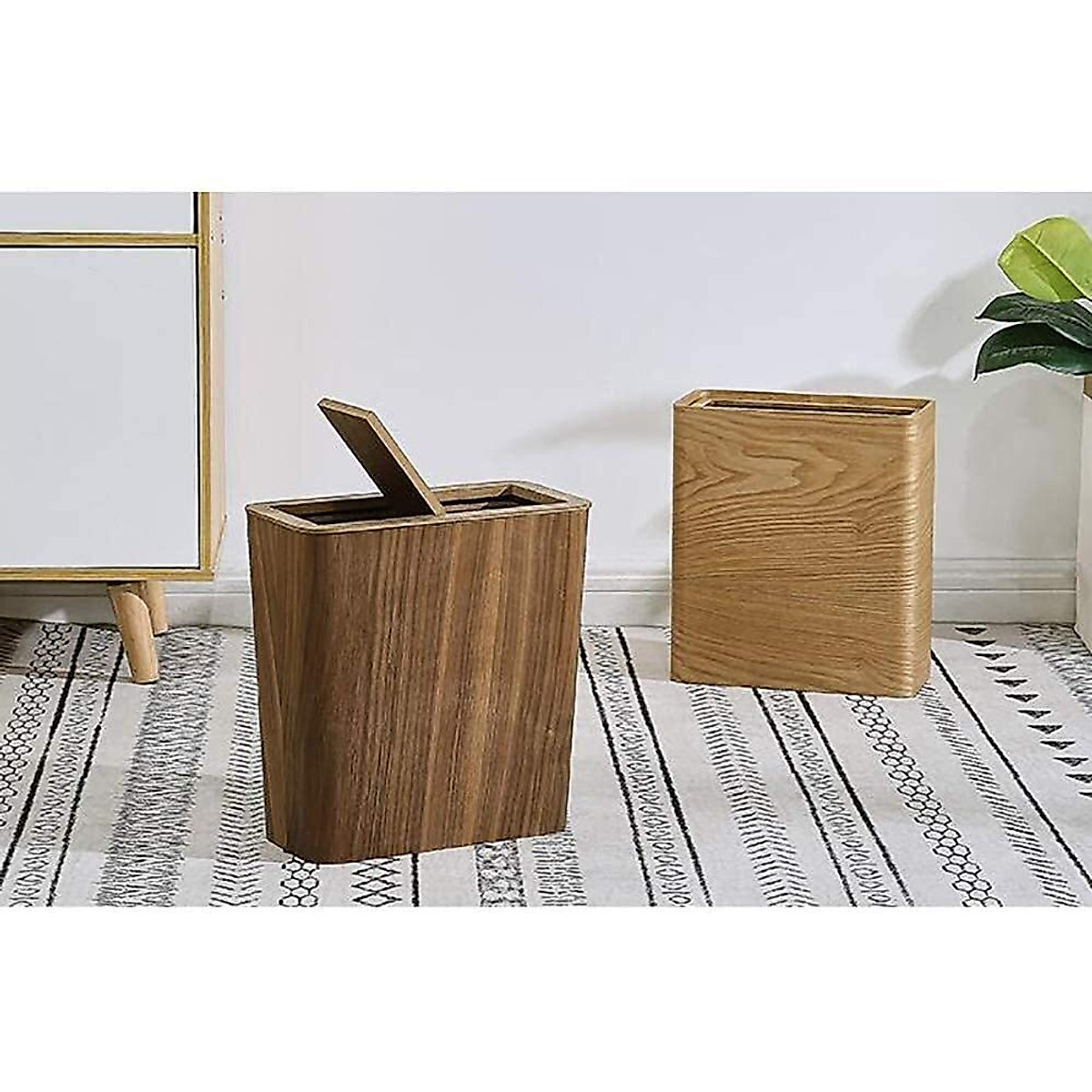 RZM Wood Trash Can Wastebasket,Household Bathroom Living Room Rectangular Trash Bin,Narrow Space Garbage Can with Swing Lid (Color : D, Size : 26.5x13x30cm(10x5x12inch))