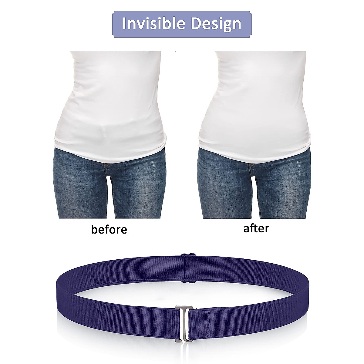 SATINIOR 6 Pcs No Show Invisible Women Flat Belts Buckle Stretch Elastic Belt for Jeans Pants Dresses (Classic Color)