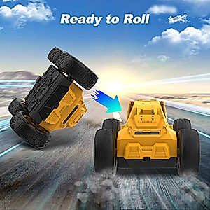 KATTUN Remote Control Car, 360° Flip and Rotation RC Bulldozer Toy, 2.4Ghz Stunt Car with Headlights, 2 Rechargeable Batteries, RC Construction Vehicles Toy Birthday Gift for Boys and Girls