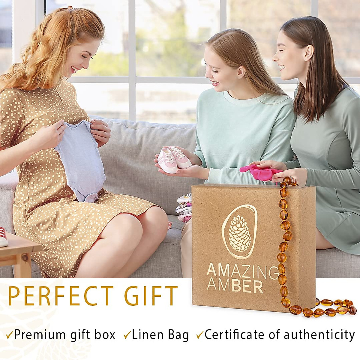 Amber Necklace - 100% Authentic Amber (Rich Honey, 13.5 inches), Certified Amber Necklace with Safety Clasp and Knotted Beads