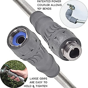 Bernini XL Metal Garden Hose 50 Ft 3/4" Super Flexible High Flow Garden Hose, No Kink Puncture Resistant 304 Stainless Steel Hose With Adjustable Fireman Spray Nozzle & Patented Power Couplers
