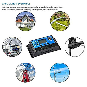 Y&H 30A 12V 24V PWM Solar Charge Controller Compact Design w/LCD Display Dual USB, Solar Panel Regulator fit for Lead-Acid Batteries Open AGM Gel