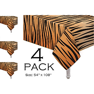 4 Pack Animal Safari Theme Zoo Print Table Cover Animal Theme Tablecloth Party Supplies Ideal for Jungle Animal Birthday Parties, Animal Theme Party Baby Showers Jungle Safari Themed Party (Tiger)