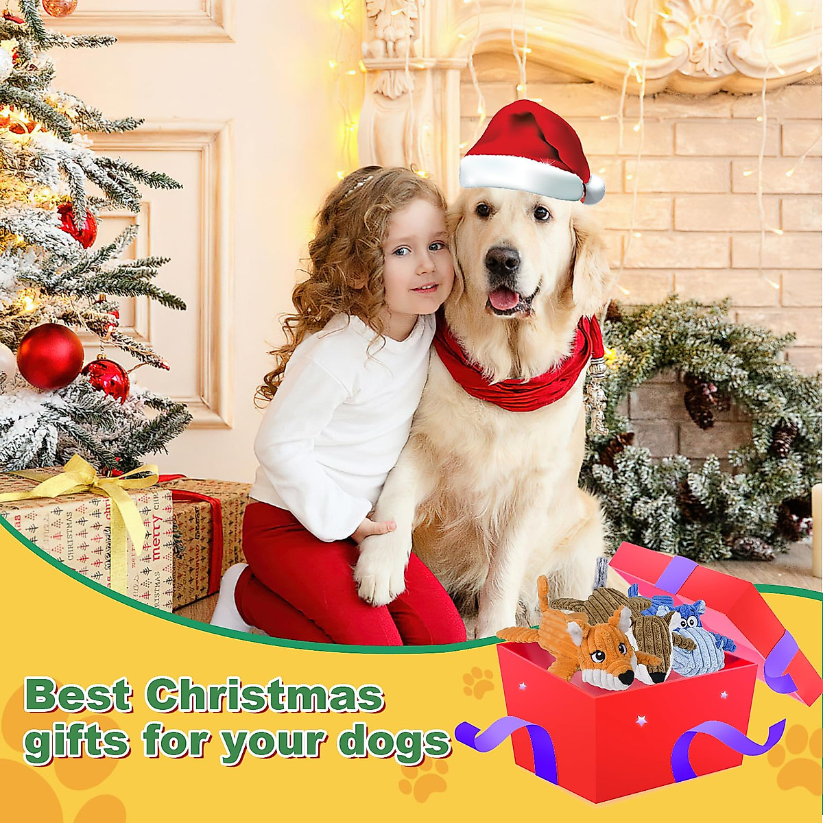 Frbyvad Dog Toy, Squeaky Christmas Dog Toys to Keep Them Busy, 3 Pack Plush Puppy Toys, Interactive Dog Toys for Large Small Dogs, Dog Chew Toy, Puppy Chew Toys for Teething, No Stuffing Dog Toys.