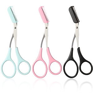 Eyebrow Trimmer Scissors with Comb Eyebrow Shaping Cut Scissors Non Slip Finger Grips Hair Removal Beauty Accessories for Men Women (Black, Pink, Blue)