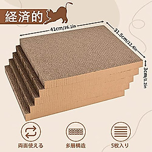 LIFLIX Cardboard Cat Scratcher with Box, 5PCS Reversible Cat Scratch Pads in Large Cat Scratcher Box, Cat Scratcher Lounge for Indoor Cats to Rest and Play, 16.5" ｘ12.6 ｘ5.9