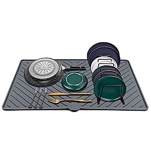 IYYI Silicone Dish Drying Mat XL(24" x 15") Dish Draining Mat for Kitchen Counter, Easy Clean, Heat Resistant, Large Drainer Mat (Gray)