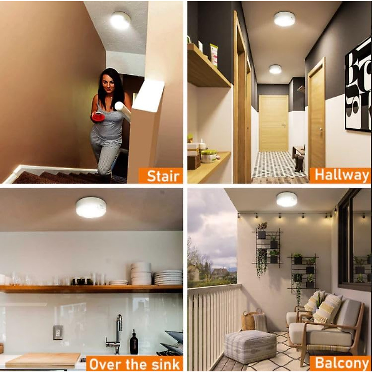 TOOWELL Motion Sensor Ceiling Light Battery Operated Indoor/Outdoor LED Ceiling Lights for Closet Hallway Pantry Laundry Stairs Garage Bathroom Shower Porch Shed Wall 400LM Motion Activated Light