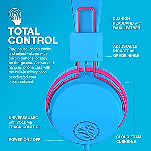 JLab JBuddies Studio On-Ear Kids Wired Headphones | Toddler Headphones | Kid Safe | Studio Volume Safe | Volume Limiter | Folding | Adjustable | Noise Isolation | with Mic (Cotton Candy)