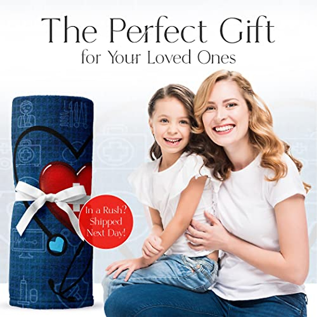 Personalized Throw Blanket with Name Stethoscope Monogram | Plush Warm Fleece for Bedding or Decorative Room Decor | Gift for NPS Nurses and Doctors | Hospital Gifts (Fleece, 50x60)